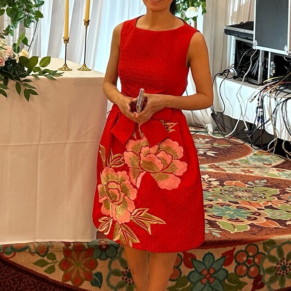 Ted Baker | Dresses | Ted Baker Deemey Royal Romance Red Gold Floral ...